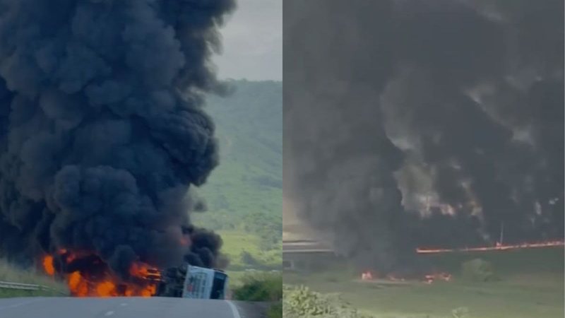 Caminhão-tanque que explodiu na BR-101 transportava 63 mil litros de diesel